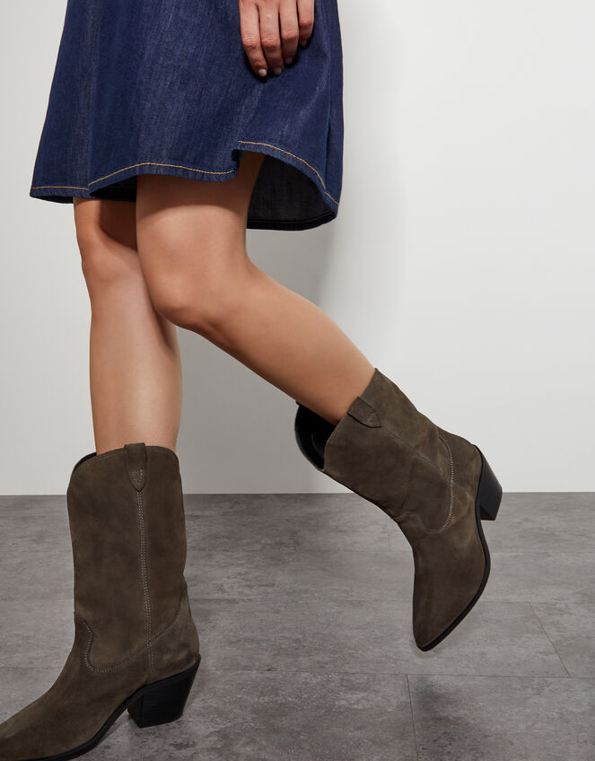 Lana Suede Cowboy Boots Green | Women's Shoes | Monsoon UK.