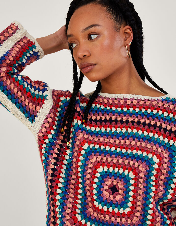 Crochet Square Jumper in Sustainable Cotton Ivory