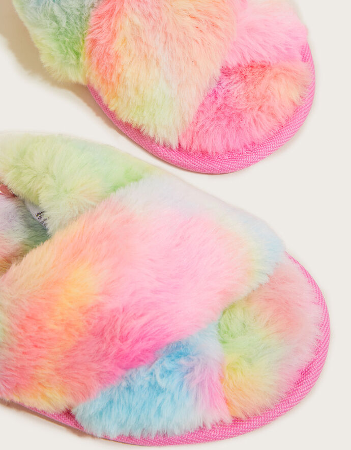 Furry Rainbow Cross Sliders Multi
