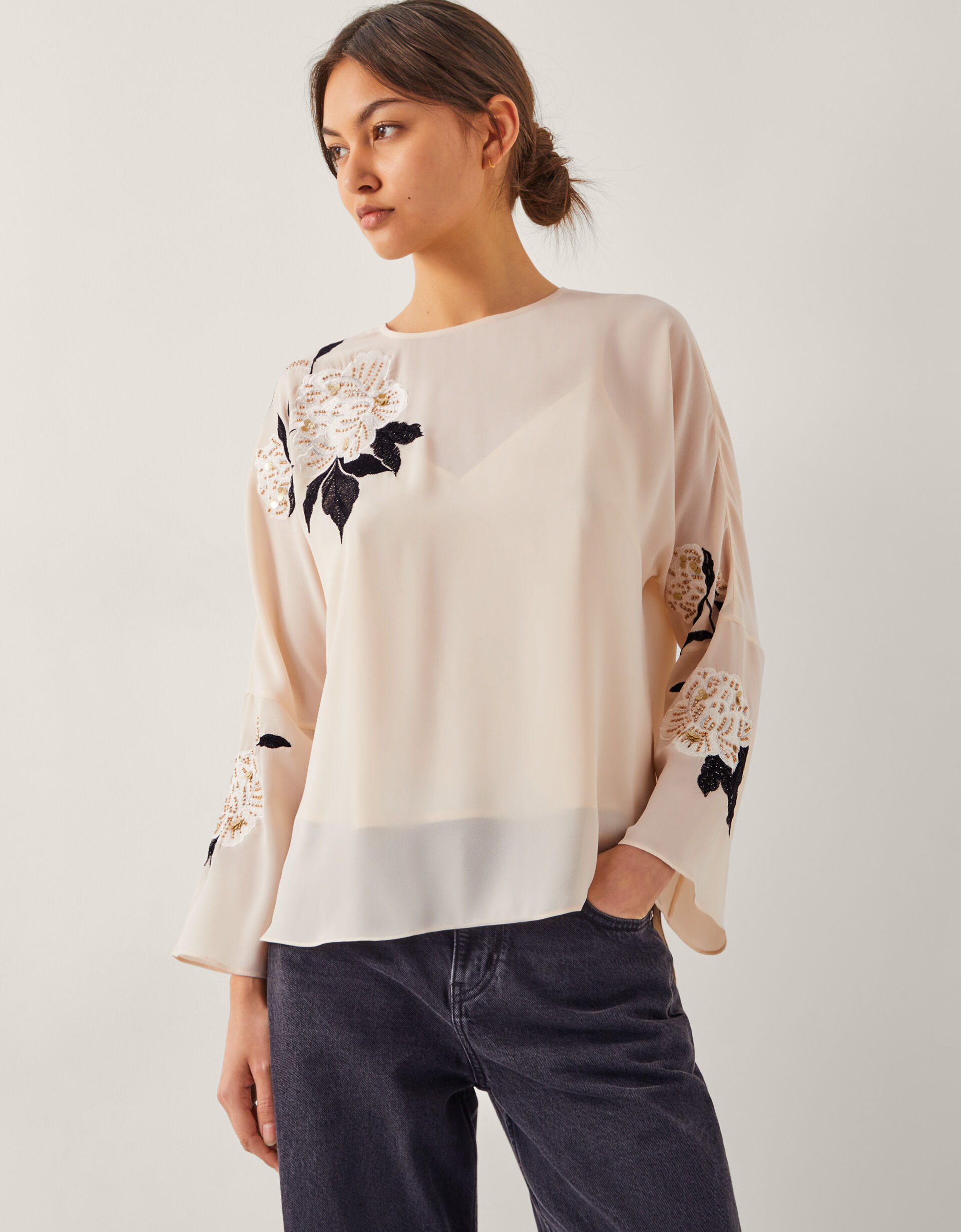 Ariah Floral Embellished Blouse Cream | Blouses & Shirts | Monsoon UK.