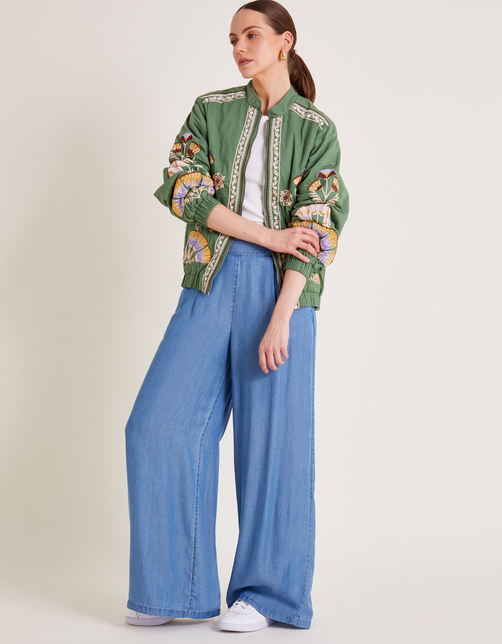 Cristina Embroidered Bomber Jacket Green | Women's Jackets | Monsoon UK.