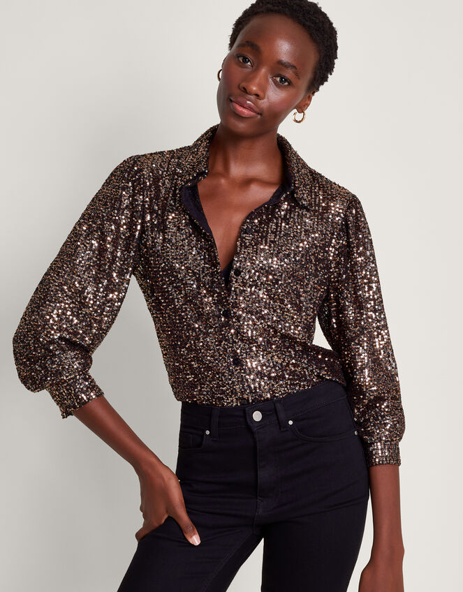 Megan Sequin Shirt Bronze | Blouses & Shirts | Monsoon UK.