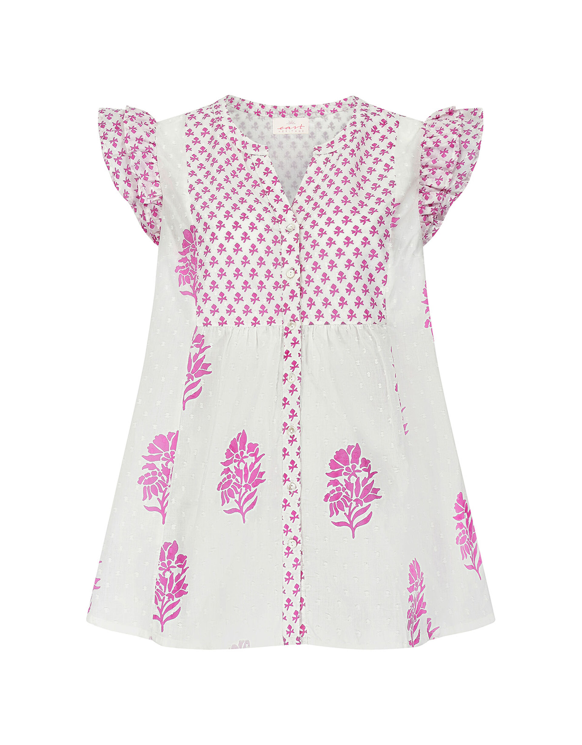 East Print Dobby Top White