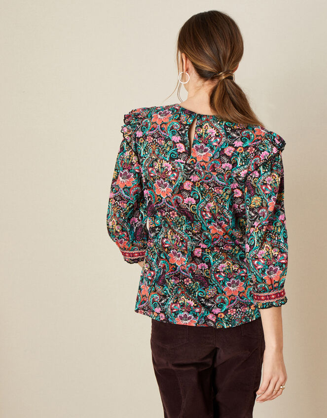 Embroidered Patch Print Top Black