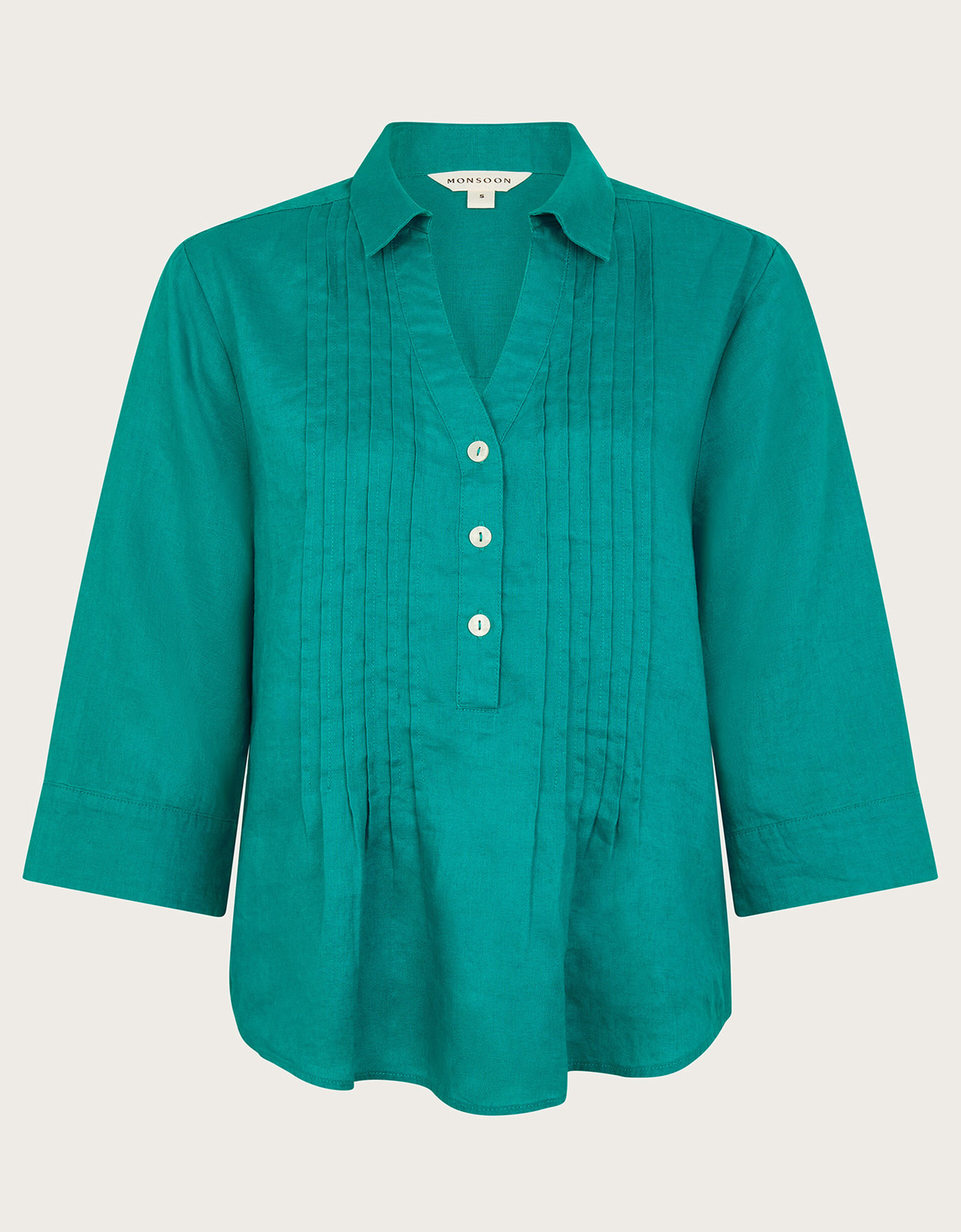 Elsie Pintuck Linen Blouse Teal | Tops & T-shirts | Monsoon UK.