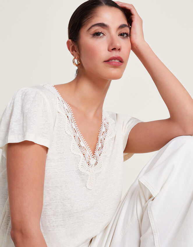 Lisa Lace Linen T-Shirt Ivory | Tops & T-shirts | Monsoon UK.