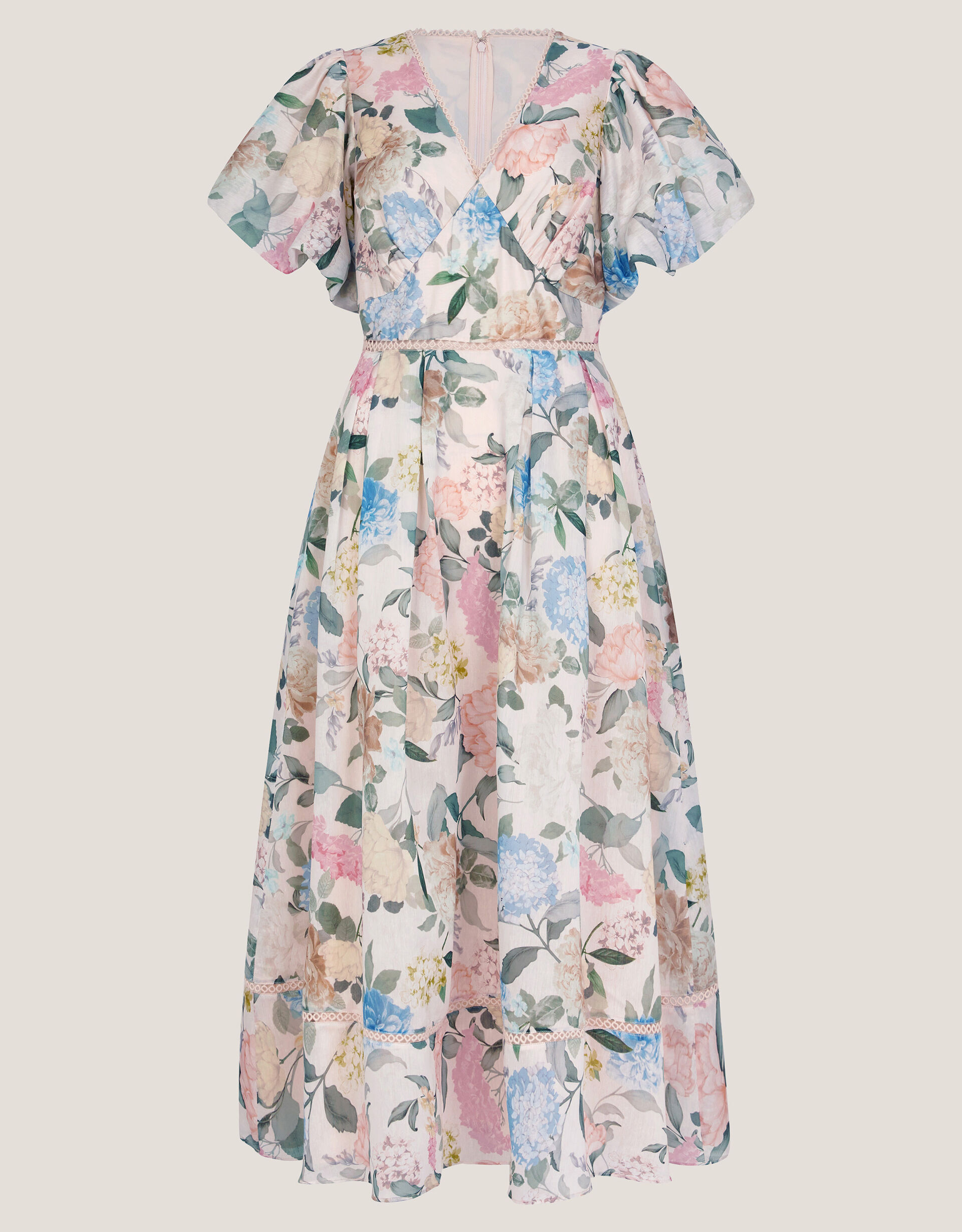 Agnes Floral Puff Sleeve Midi Dress Pink