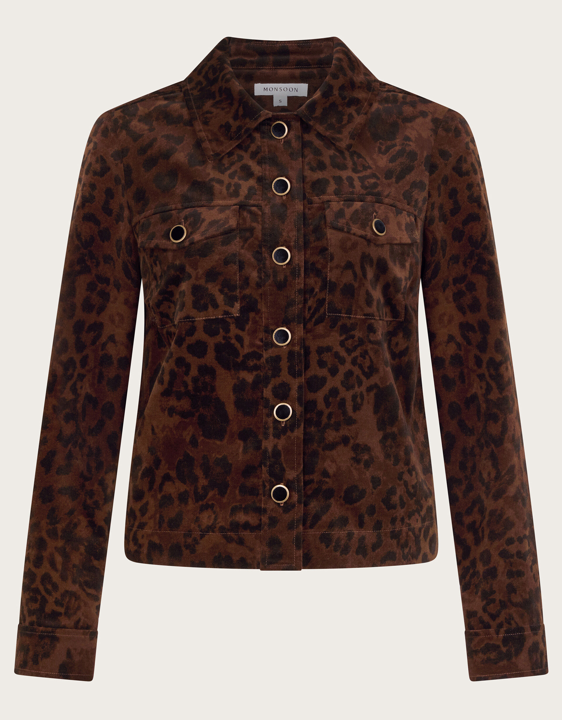 Aida Leopard Print Crop Jacket Brown | Women's Jackets | Monsoon UK.