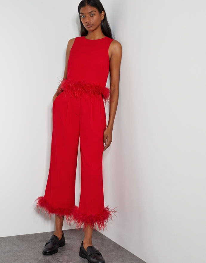 Monsoon x Sarah Corbett-Winder Feather Trim Crop Top Red | Tops & T ...