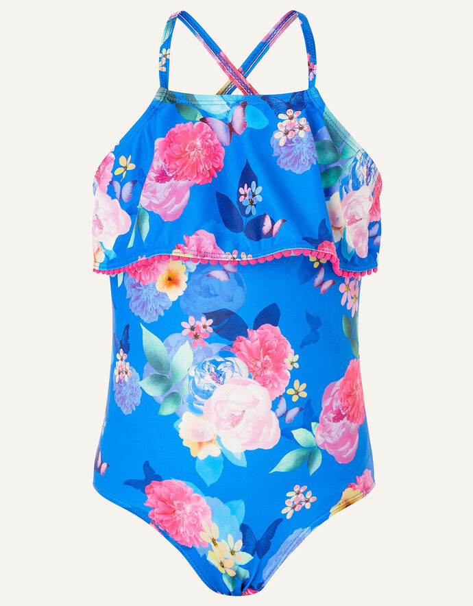 Floral Print Frill Swimsuit Blue | Girls' Beach & Swimwear | Monsoon UK.