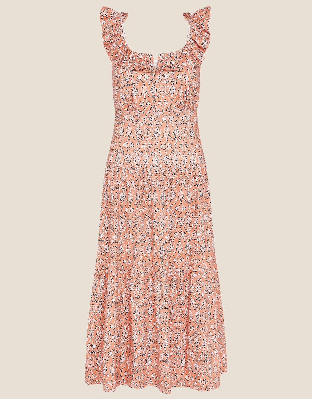Ruffle Neck Printed Jersey Dress Orange | Work Dresses | Monsoon UK.