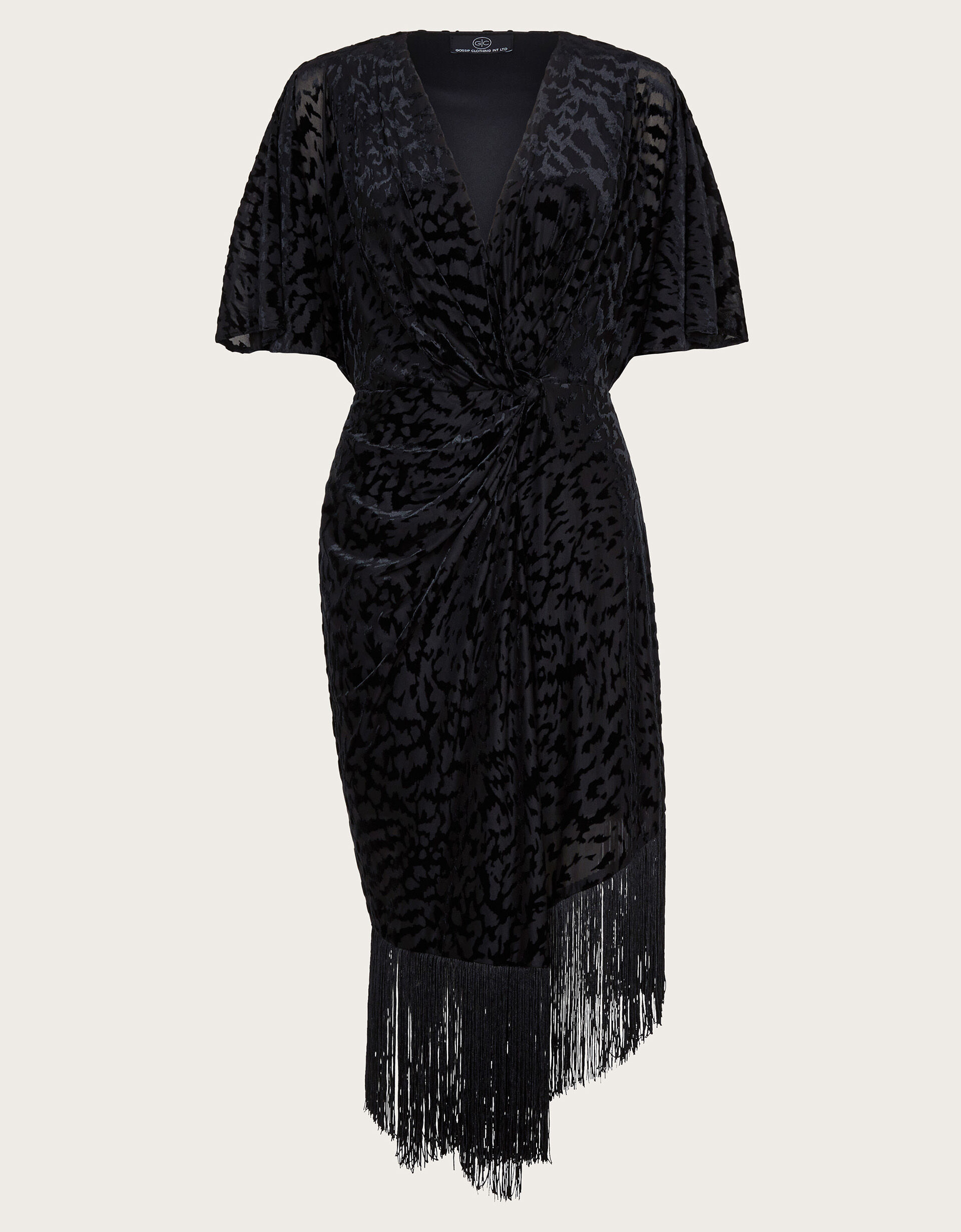 Dana Devore Leopard Print Wrap Dress Black