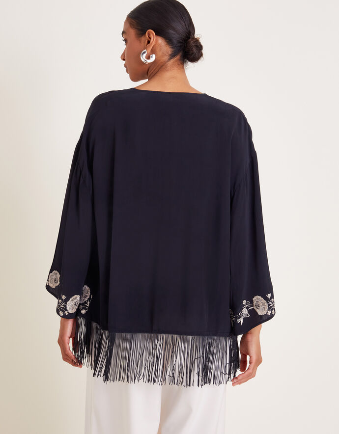 Erin Embroidered Fringe Jacket Black