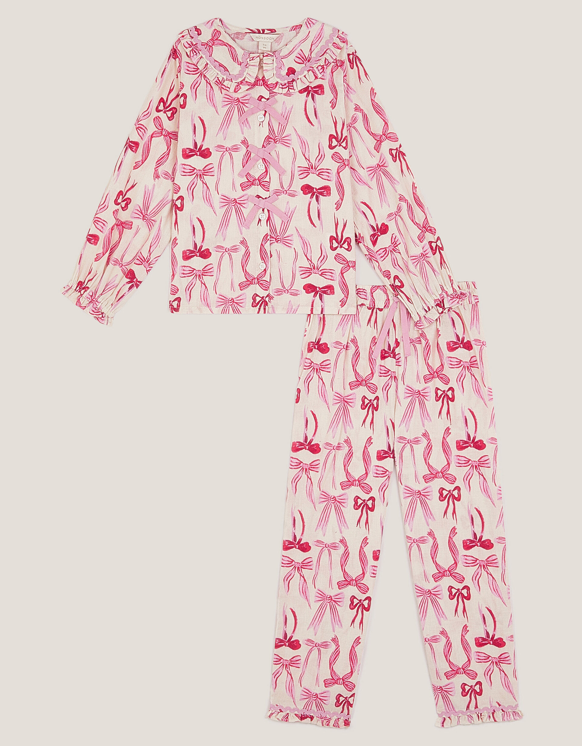 Bow Print Long Pyjamas Set Cream