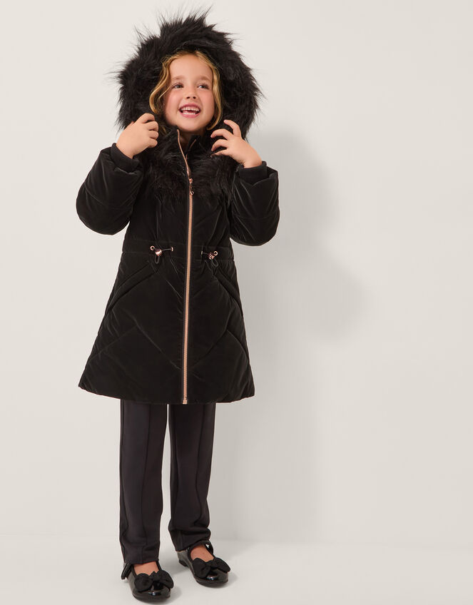 Faux Fur Hood Padded Coat Black | Girls' Coats & Jackets | Monsoon UK.
