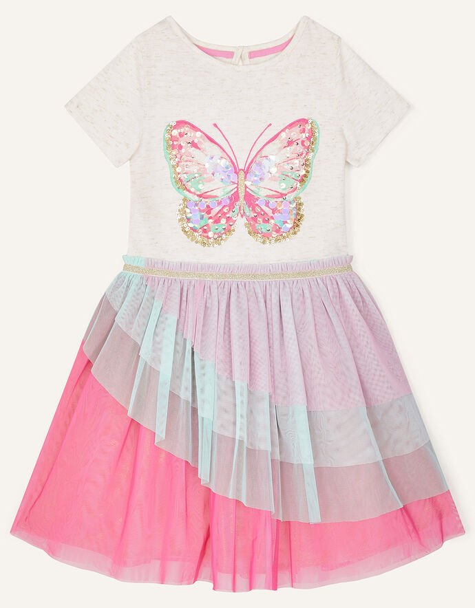 Butterfly Ruffle Disco Dress Pink