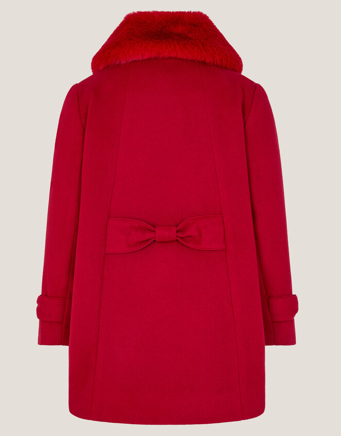 Faux Fur Collar Bow Coat Red | Girls' Coats & Jackets | Monsoon UK.