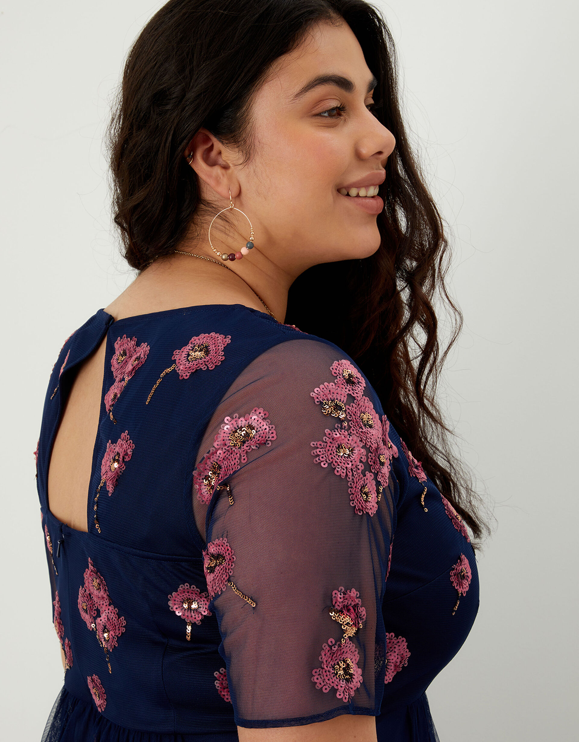 Ruby Embellished Midi Dress in Recycled Polyester Blue | Evening ...