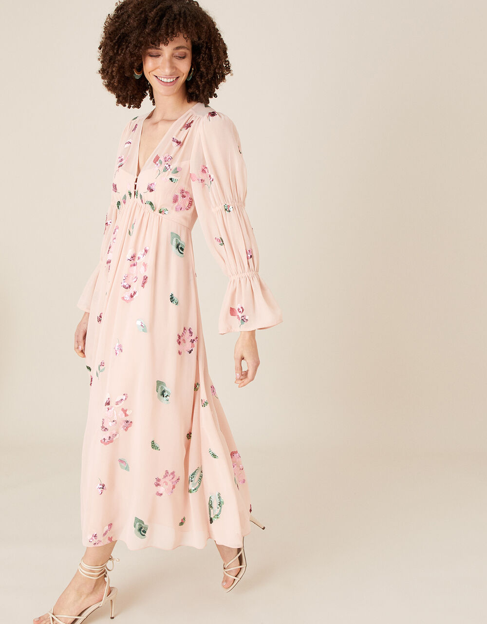 Hayley Embroidered Floral Tea Dress Pink | Evening Dresses | Monsoon UK.