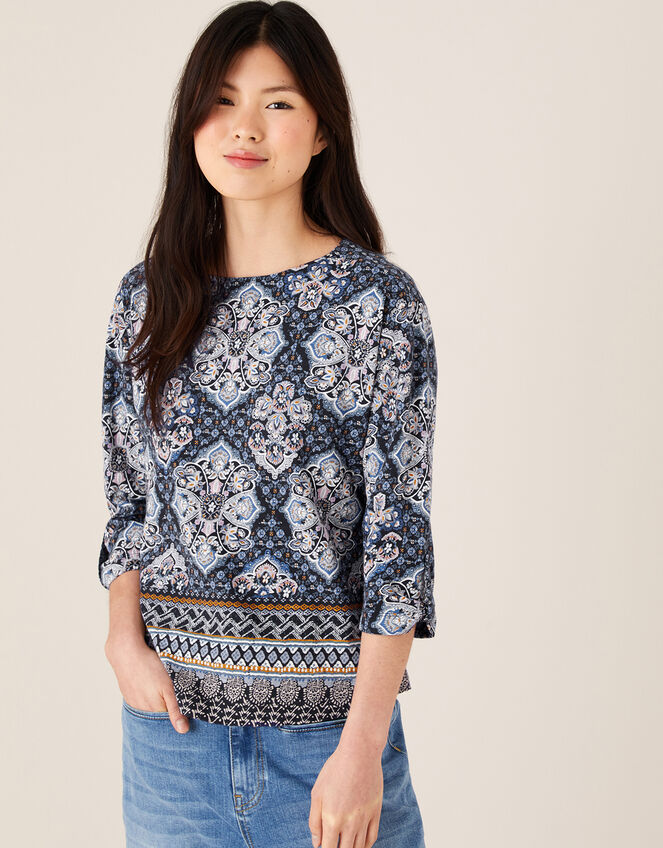 Rowan Heritage Print Top in Organic Cotton Blue | Blouses & Shirts ...
