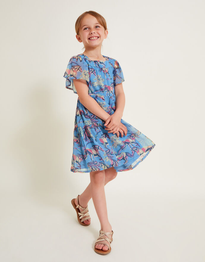 Horse Print Dress Blue | Girls' Dresses | Monsoon UK.