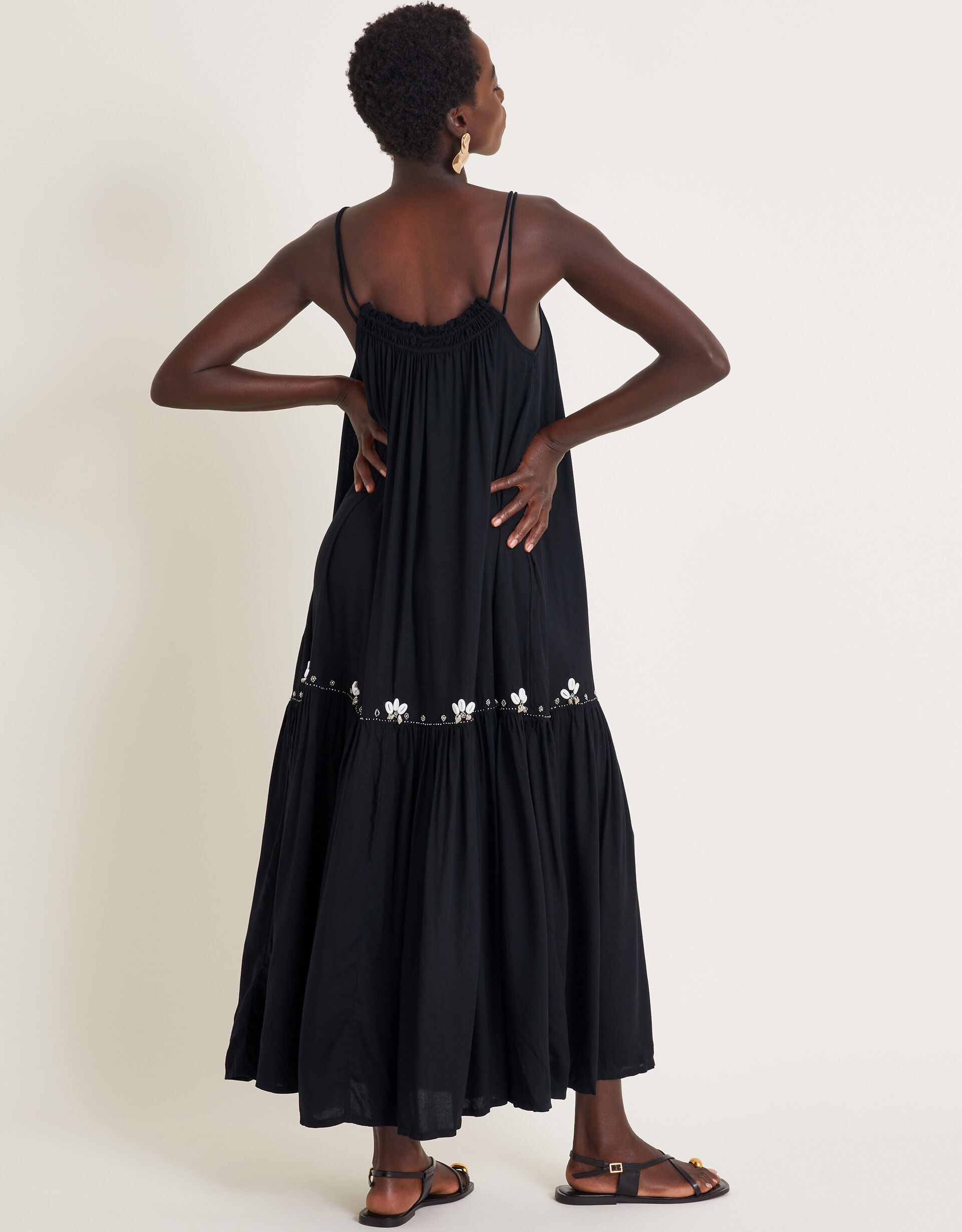 Sia Seashell Sleeveless Midi Dress Black