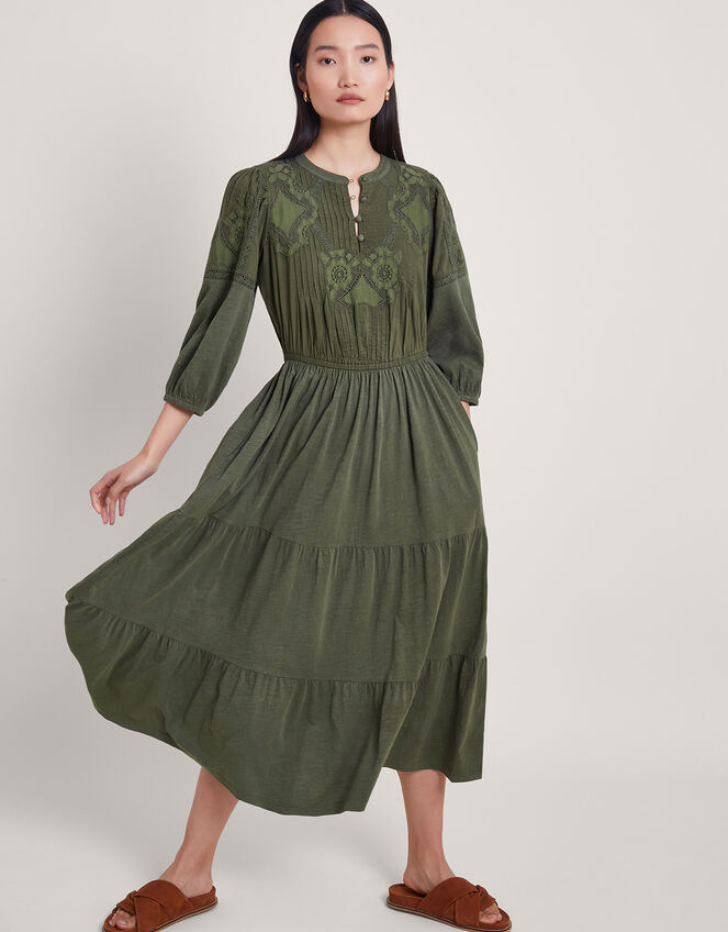 Larissa Lace Trim Dress Green | Midi Dresses | Monsoon UK.