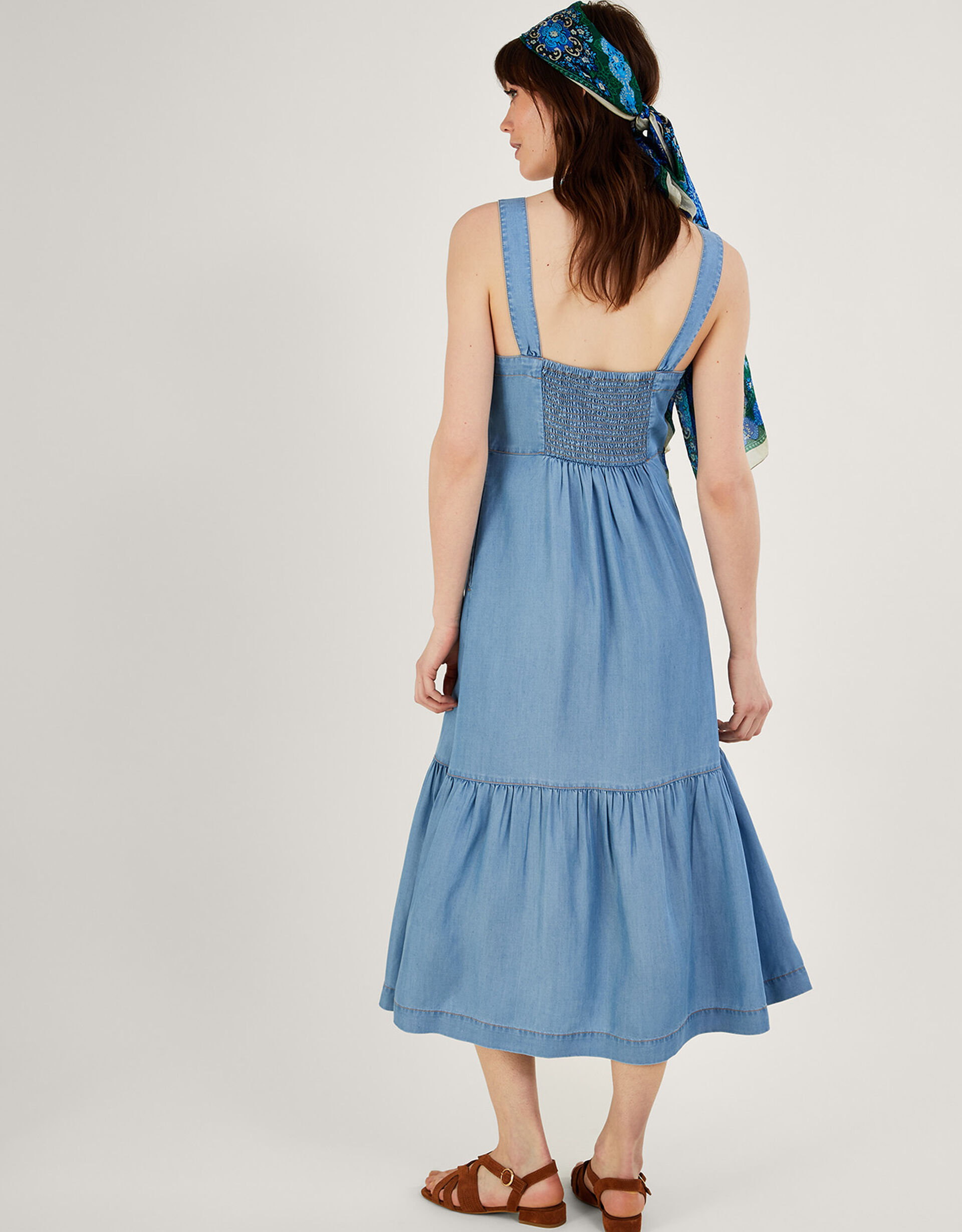 Tiered Denim Midi Sundress Blue | Day Dresses | Monsoon UK.