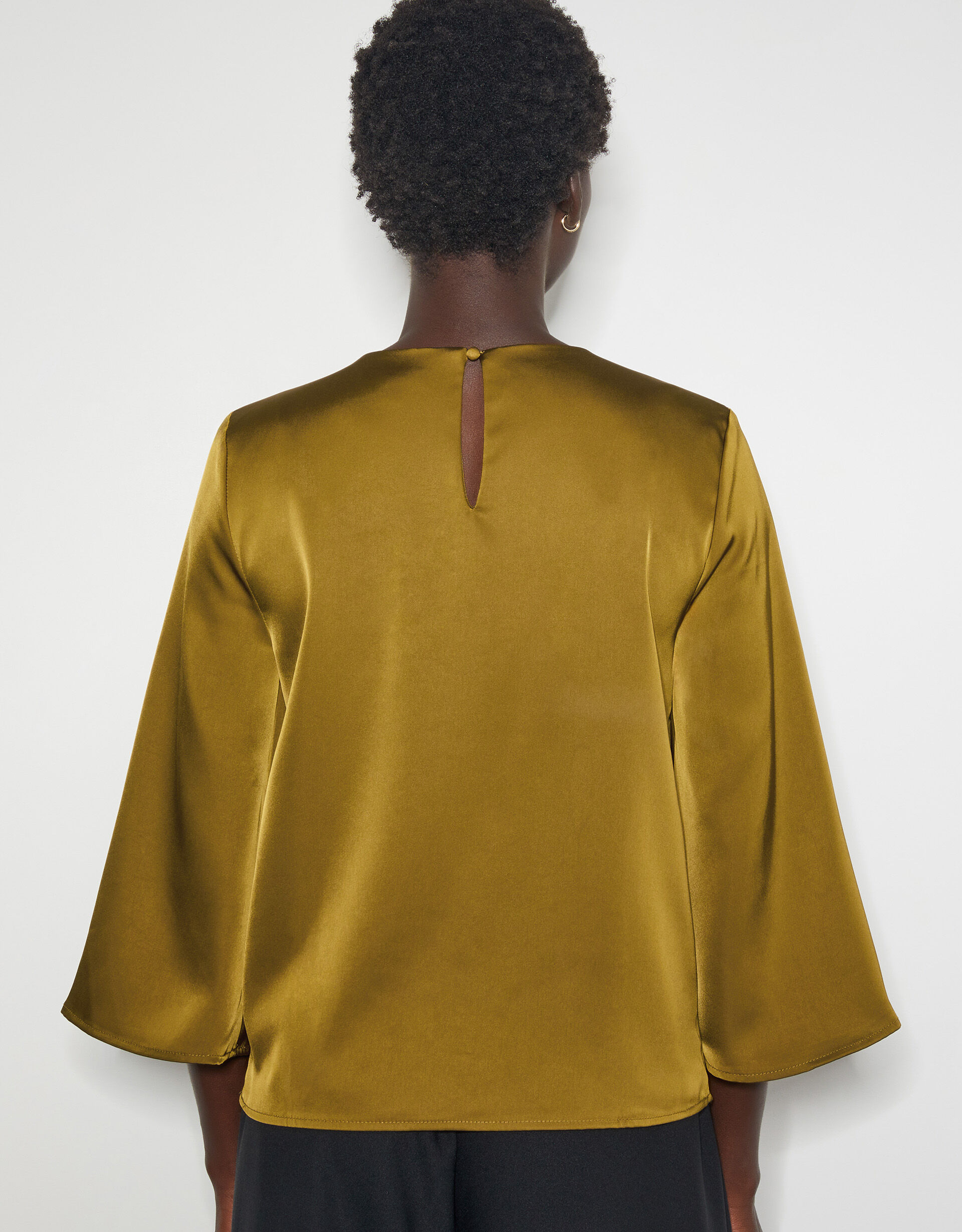Ingrid Bell Sleeve Satin Top Green