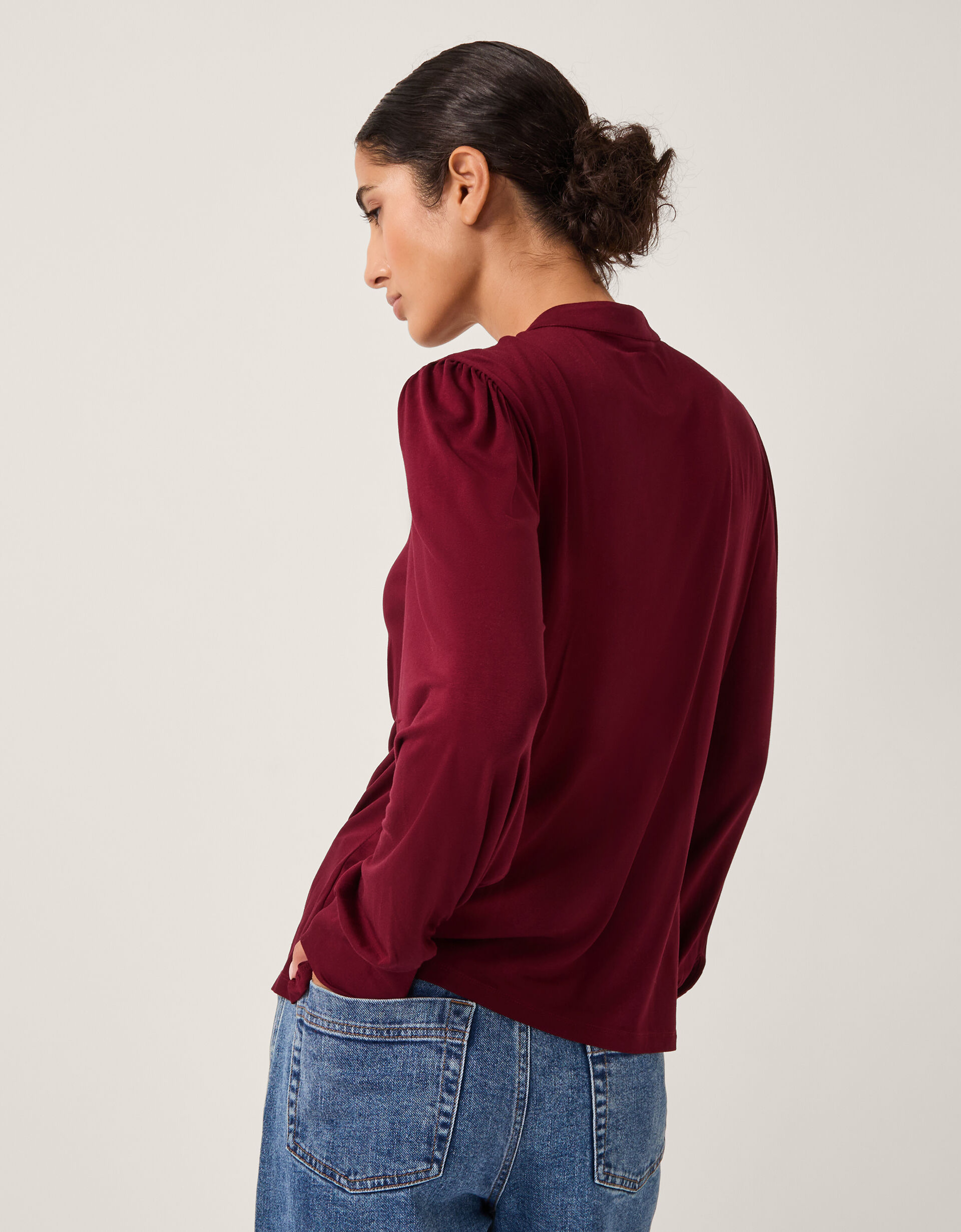 Jayne Ruched Frill Jersey Blouse Red | Blouses & Shirts | Monsoon UK.