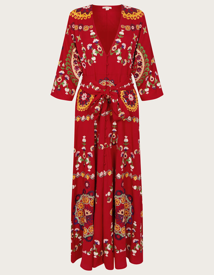 Jennifer Hand-Embellished Kimono Dress Red