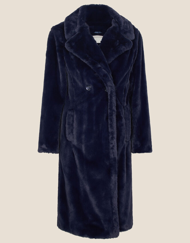 Felicia Faux Fur Coat Blue | Women's Coats | Monsoon UK.