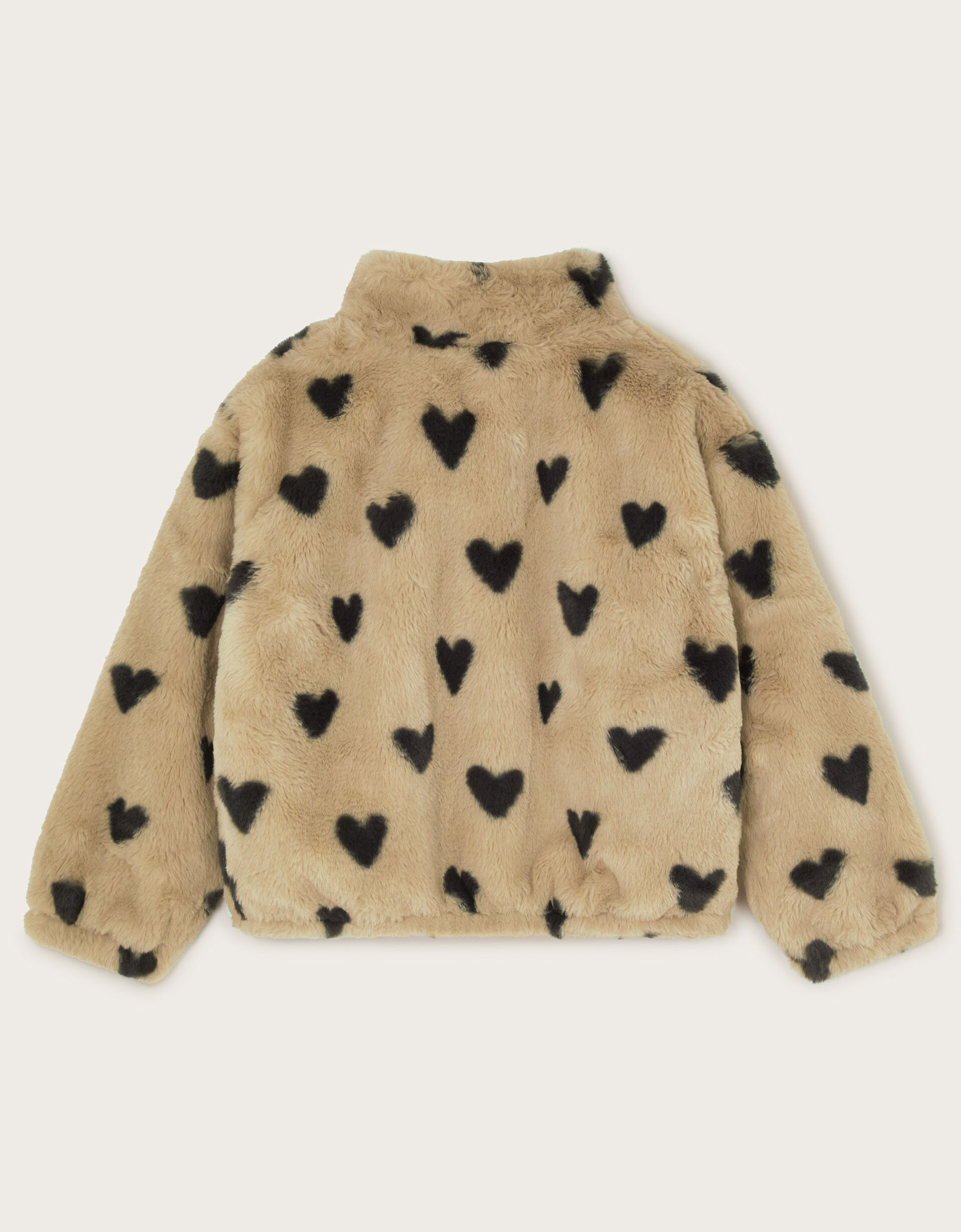 Fluffy Heart Print Zip Fleece Jacket Natural | Girls' Coats & Jackets ...