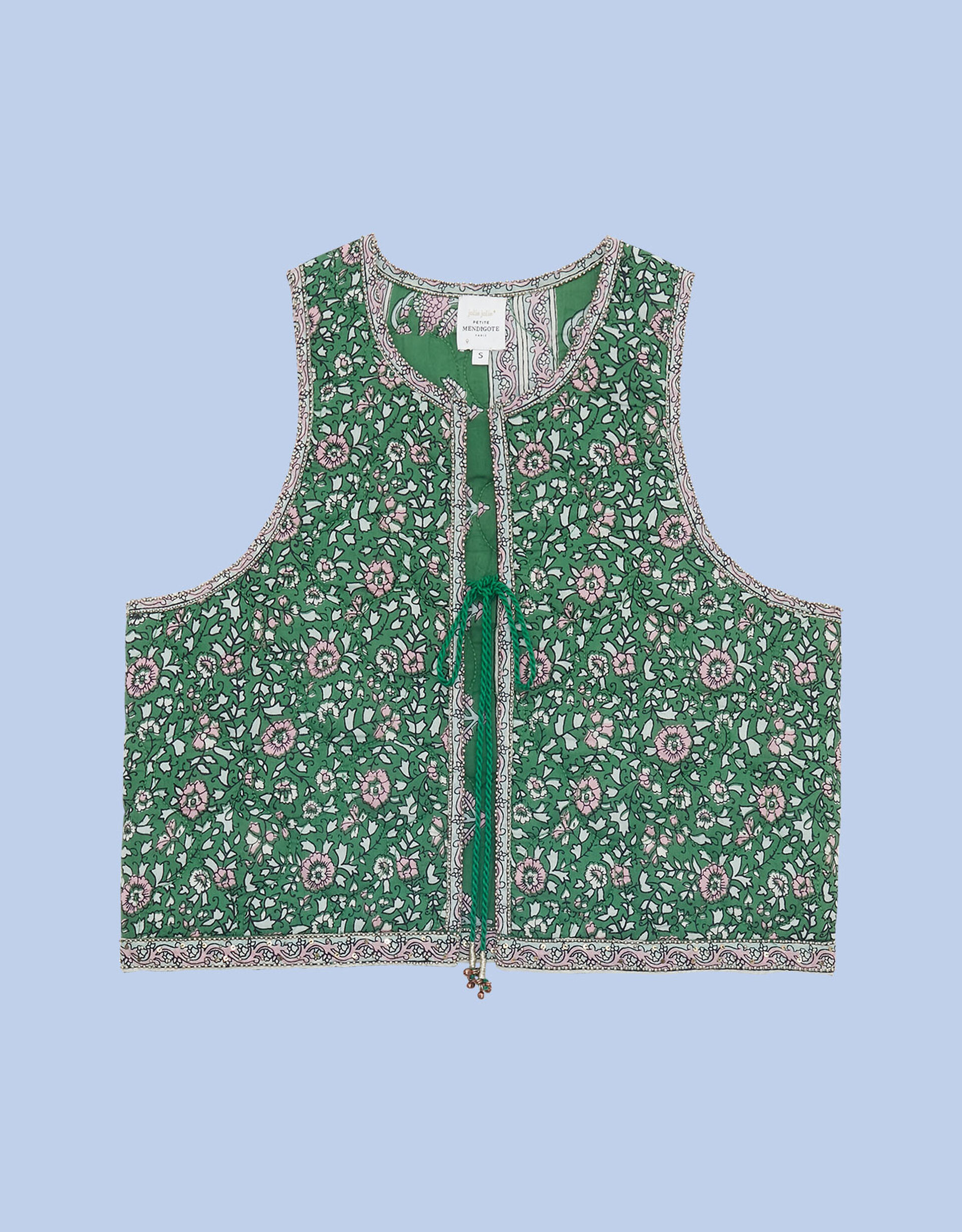 Petite Mendigote Floral Embellished Waistcoat Green