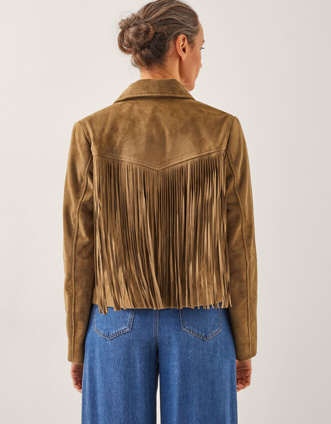 Lily Fringe Suede Jacket Tan | Women's Jackets | Monsoon UK.