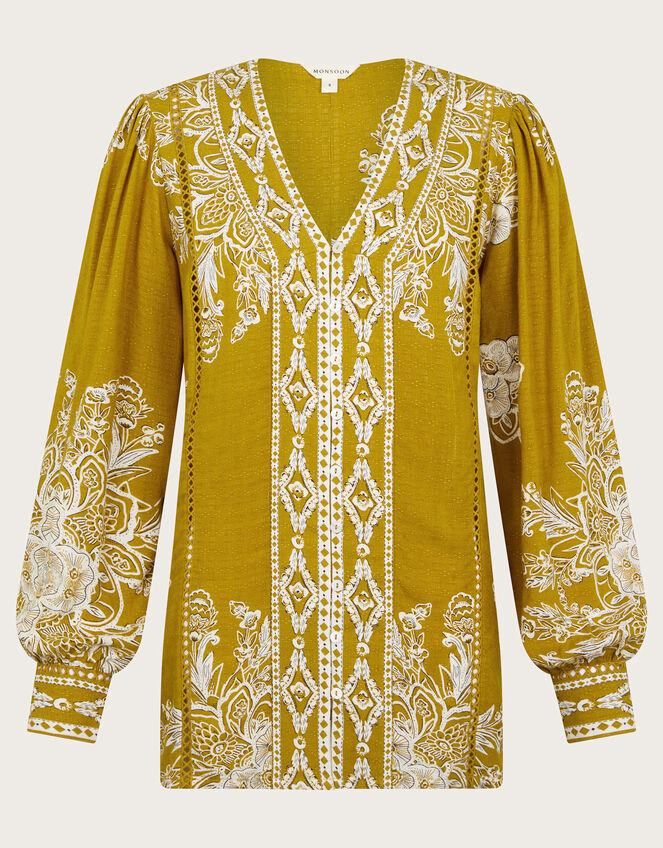 Tillie V-Neck Floral Border Print Blouse Green | Tops & T-shirts ...