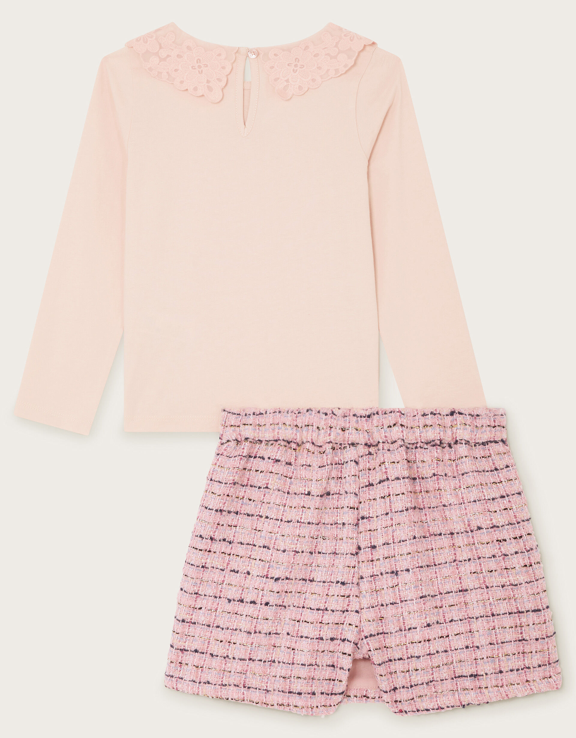 Long Sleeve Collar Top and Tweed Skort Set Pink | Girls' Sets & Outfits ...