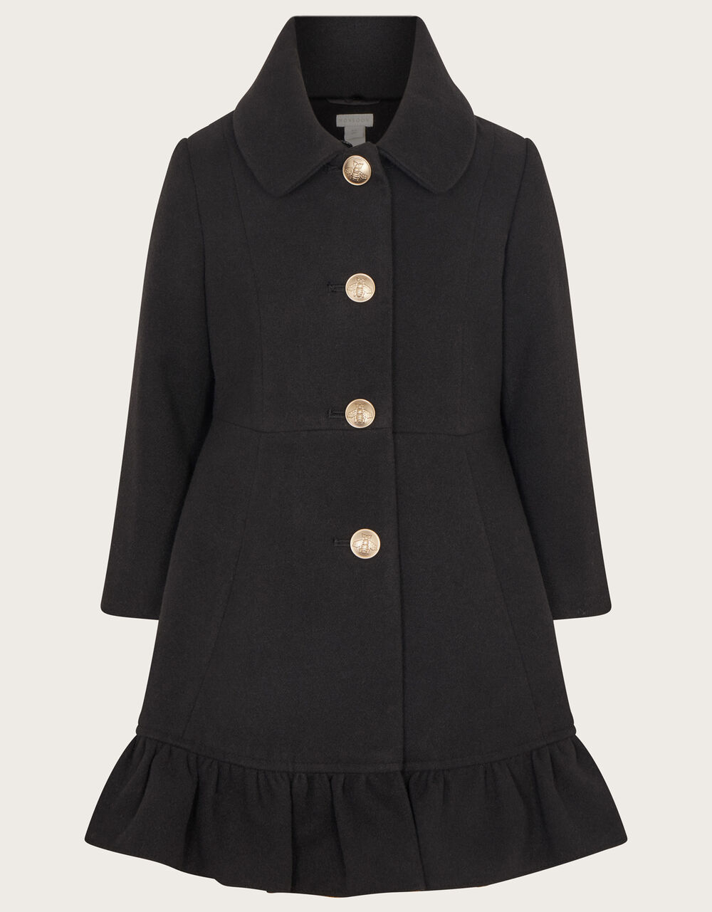 Ruffle Hem Faux Fur Collar Coat Black | Girls' Coats & Jackets ...