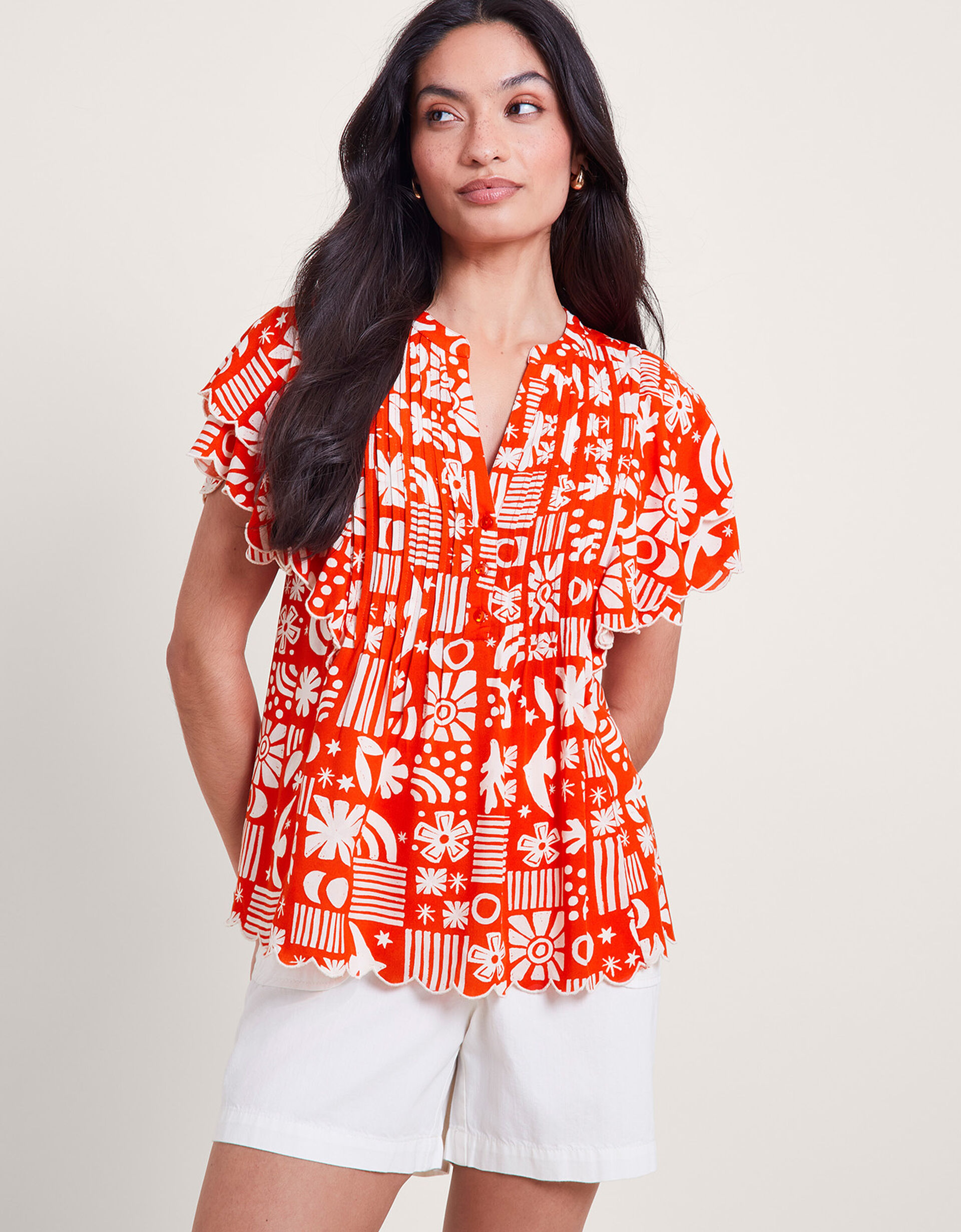 Dario Print Pleat Top Red | Tops & T-shirts | Monsoon UK.