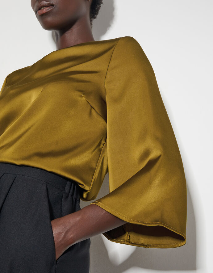 Ingrid Bell Sleeve Satin Top Green