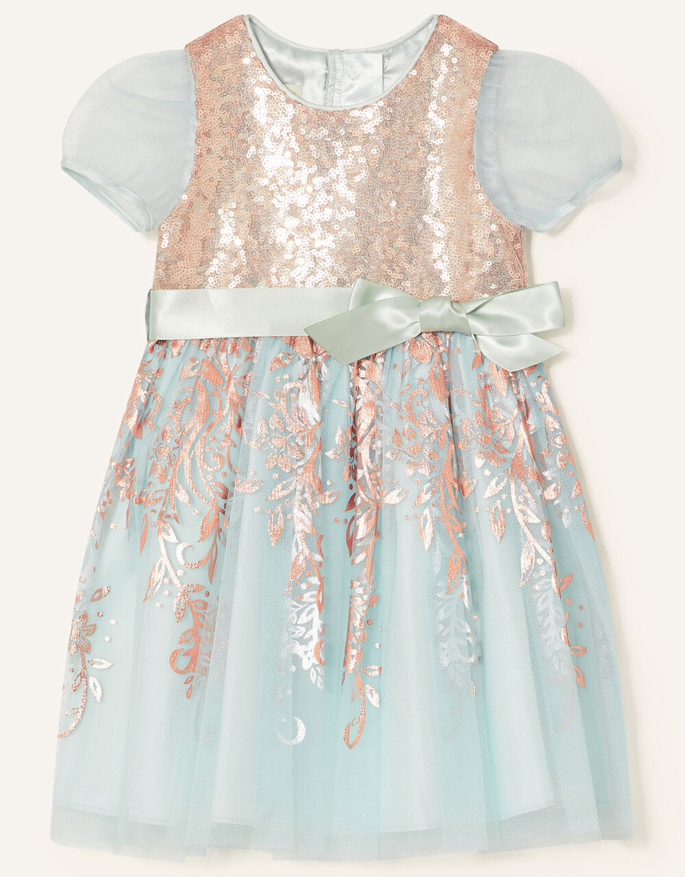 Baby Sequin Foil Dress Teal | Baby Girl Dresses | Monsoon UK.