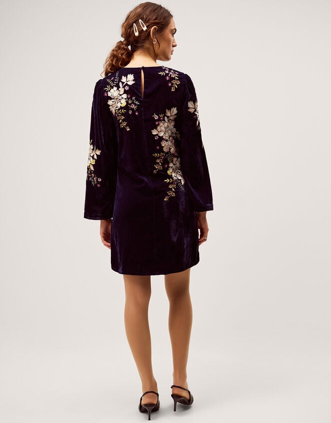 Fallon Floral Embroidered Velvet Mini Dress Blue | Evening Dresses ...