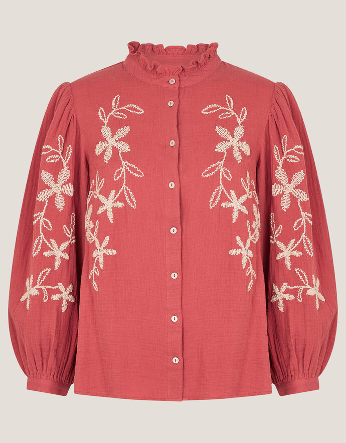 Bridget Embroidered Cotton Blouse Red | Tops & T-shirts | Monsoon UK.