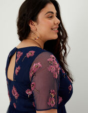 Ruby Embellished Midi Dress in Recycled Polyester Blue | Evening ...