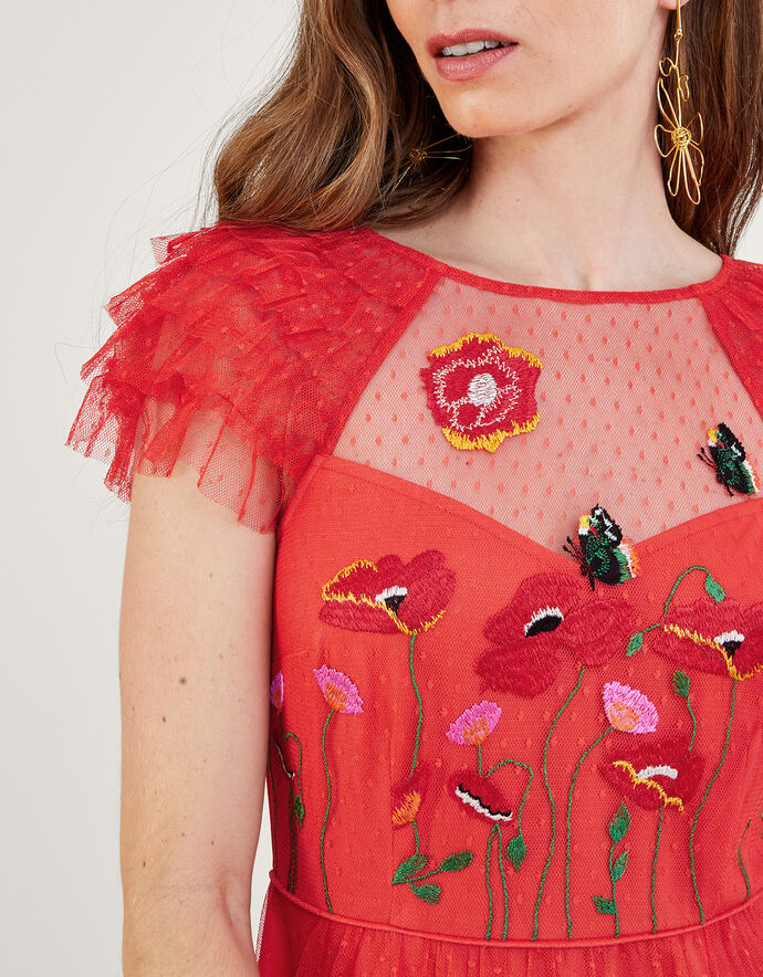 Octavia Embroidered Midi Dress Red