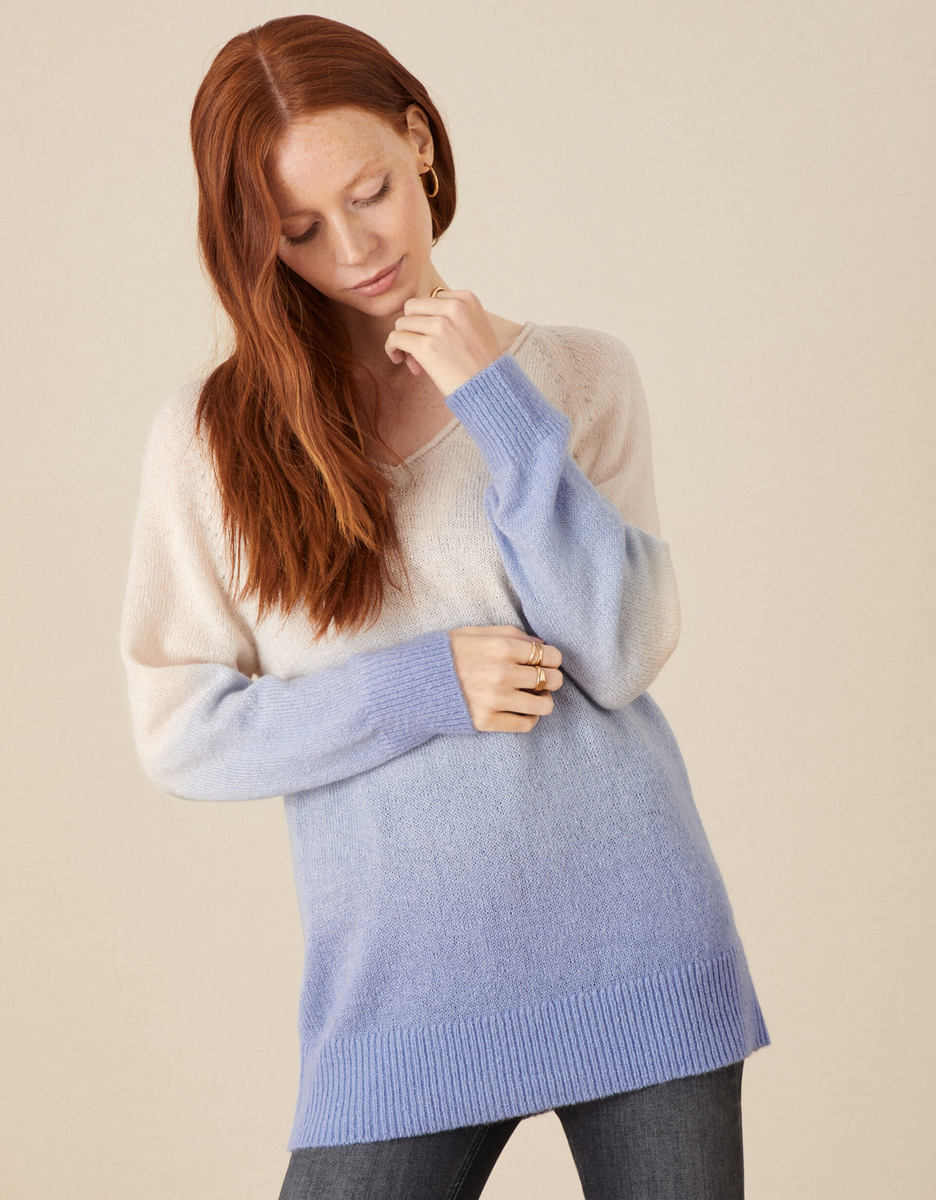 Dip Dye Jumper in Wool Blend Blue