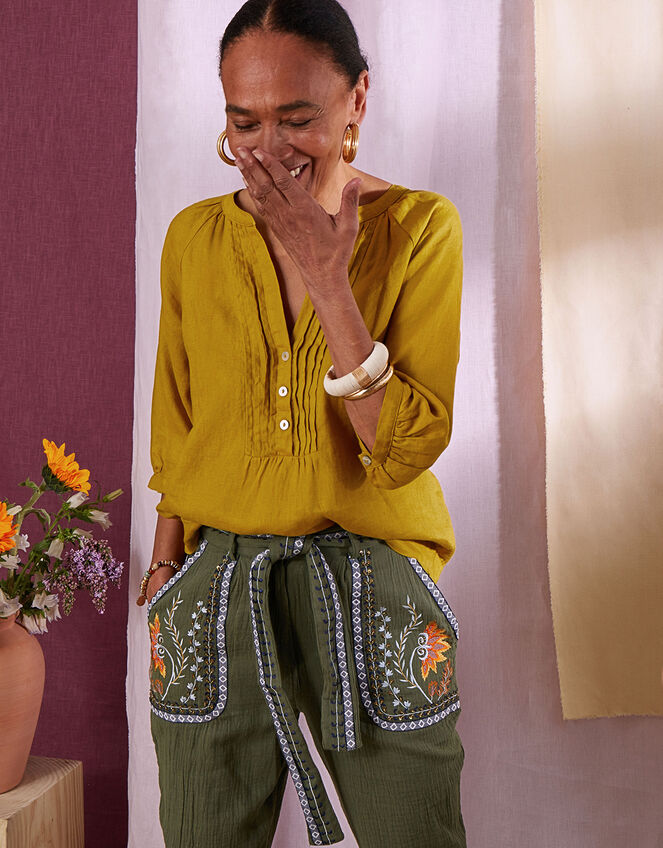 Linen Pintuck Blouse Green | Tops & T-shirts | Monsoon UK.