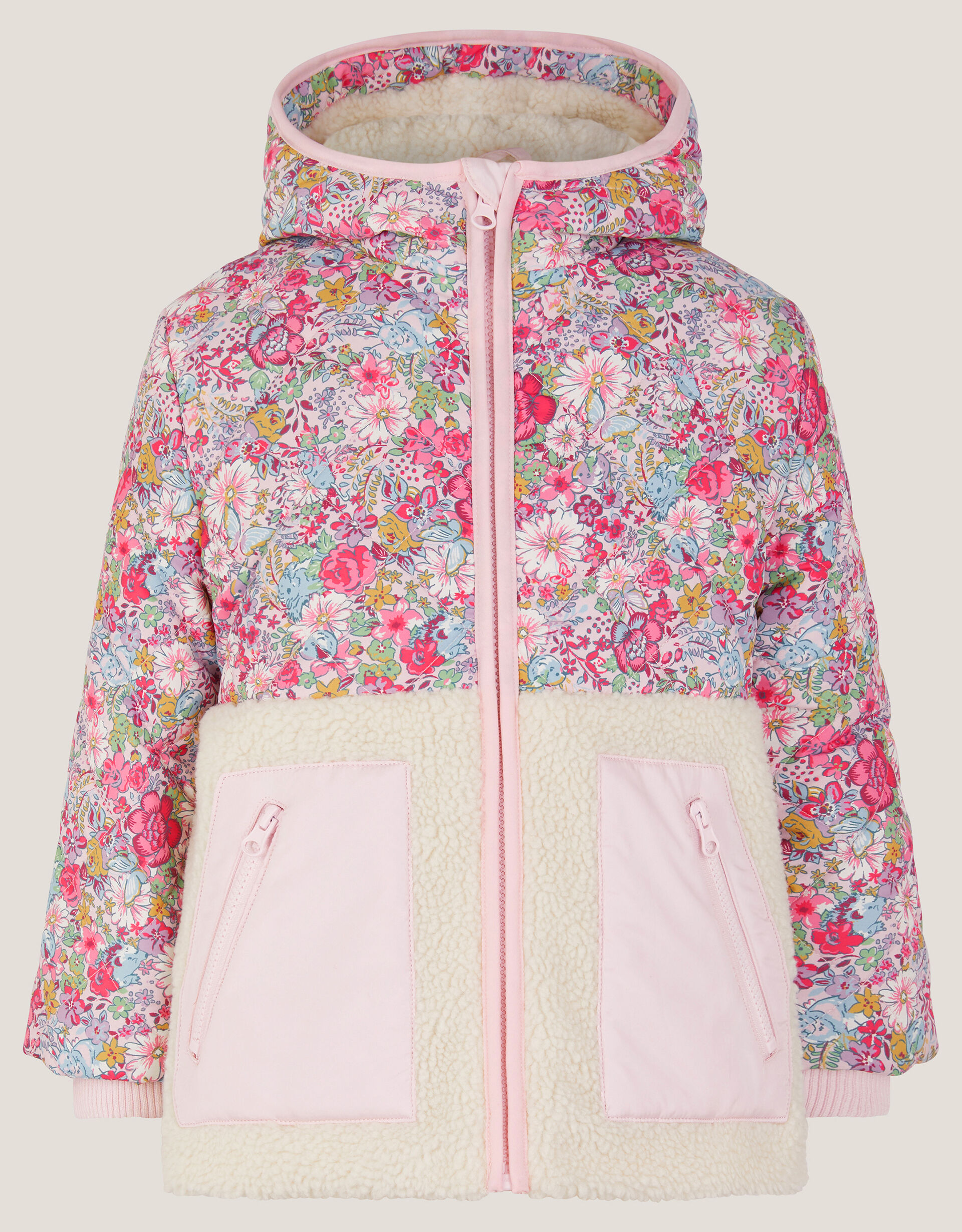 Floral Faux Shearling Hooded Jacket Pink | Girls' Coats & Jackets ...