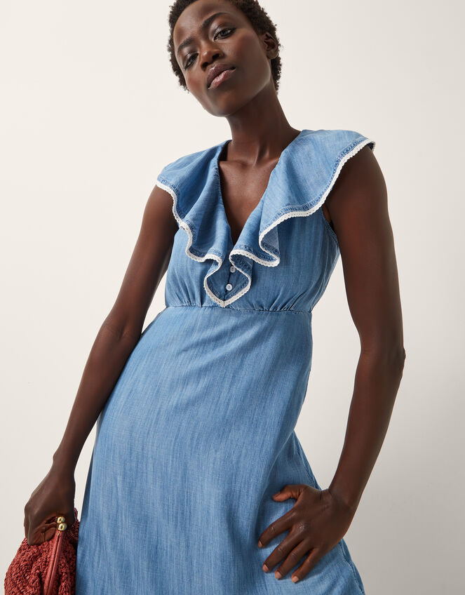 Dottie Sleeveless Ruffle Midi Dress Blue | Day Dresses | Monsoon UK.