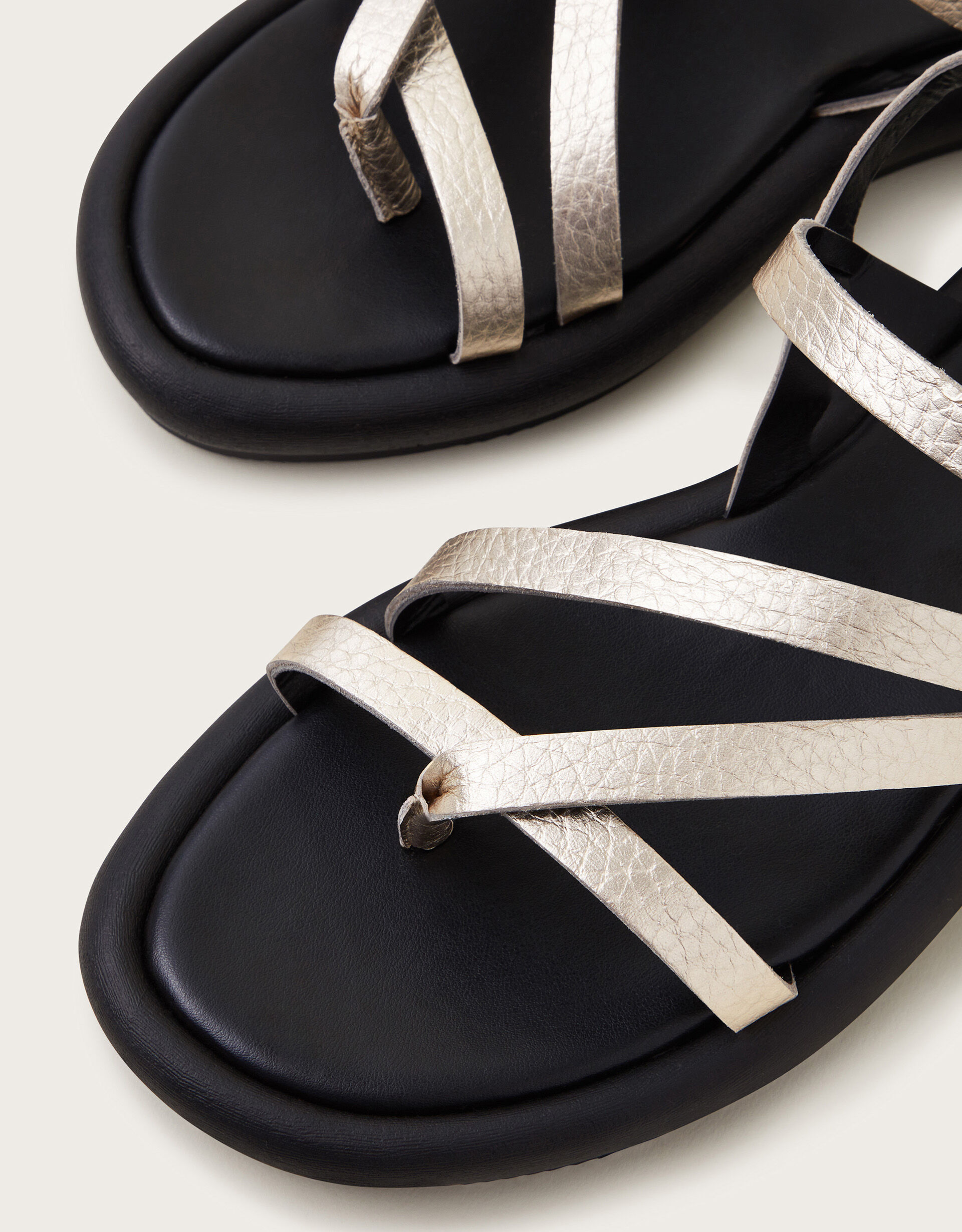 Leather Metallic Strappy Sandals Gold